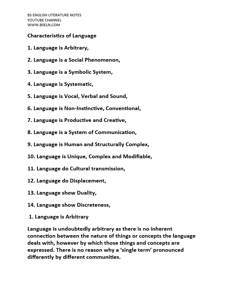 Characteristics of Language Explained | PDF | Social Science | Language ...