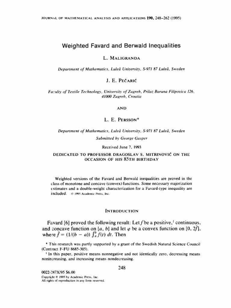 Maligranda, Weighted Favard and Berwald Inequalities | PDF