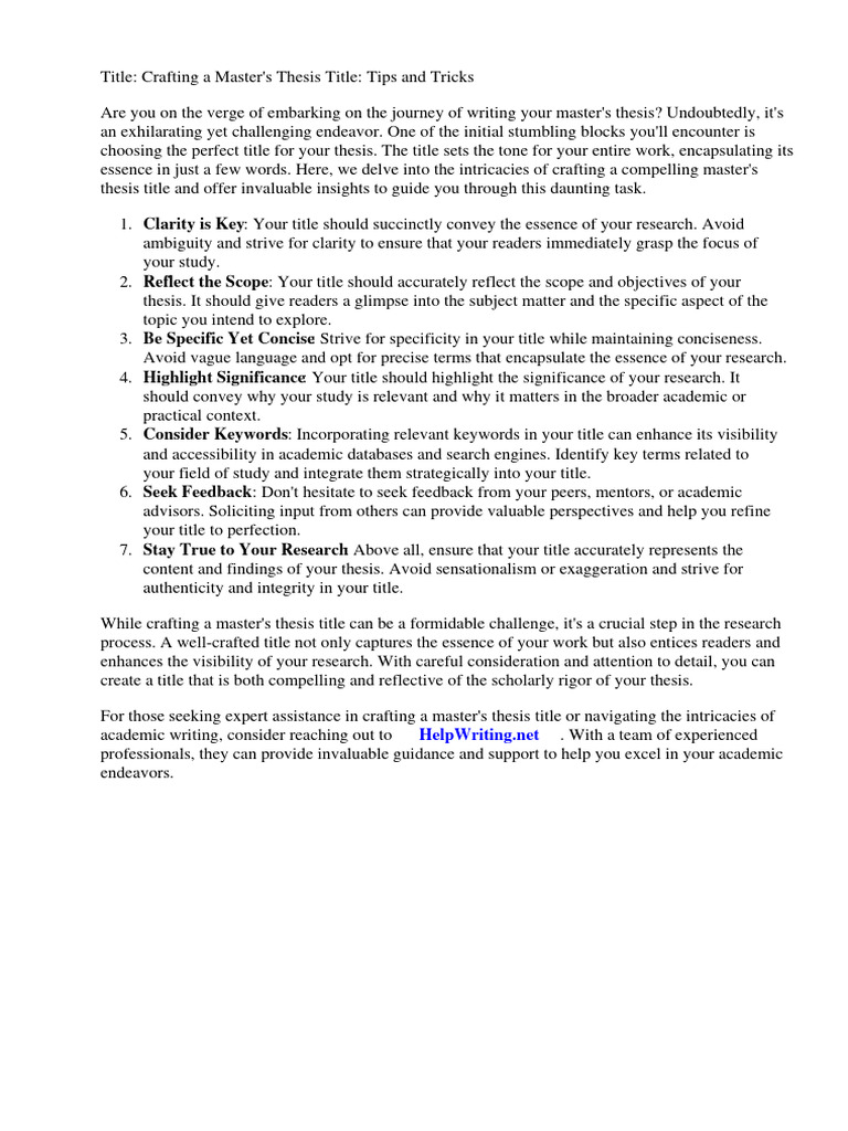 How to Write a Masters Thesis Title | PDF | Thesis | Doctor Of Philosophy