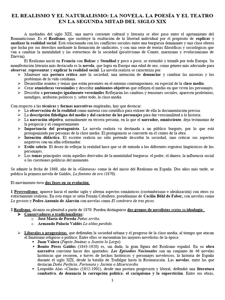 El Realismo y El Naturalismo | PDF | Realismo literario | Novelas