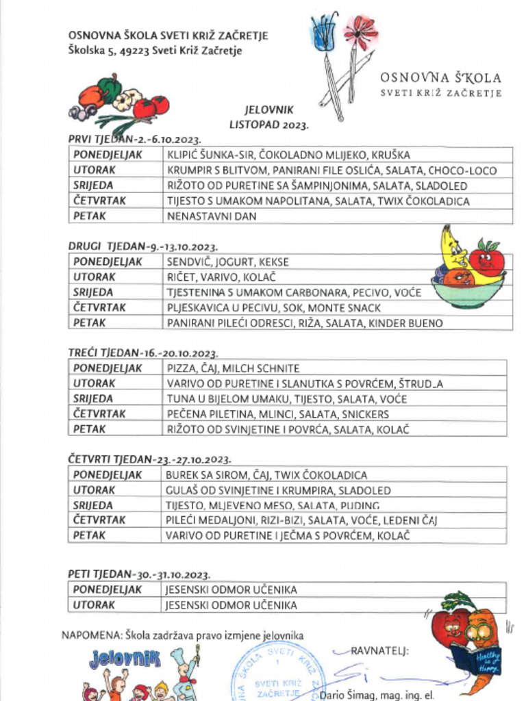 Jelovnik - Listopad - 2023. | PDF