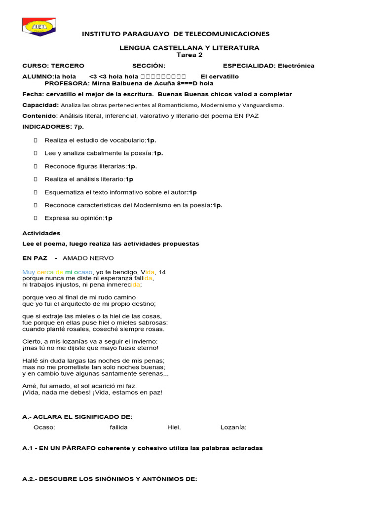 Literatura 3ro - Tarea 2 - 1ra Etapa | PDF