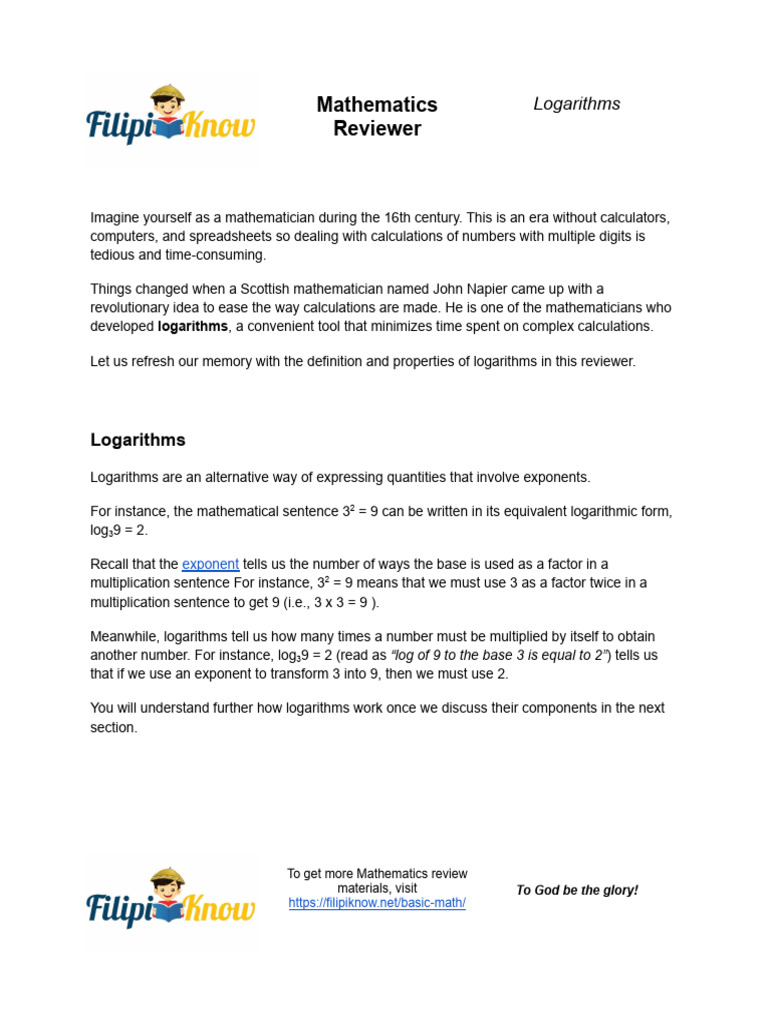 Logarithms Review | PDF | Logarithm | Exponentiation