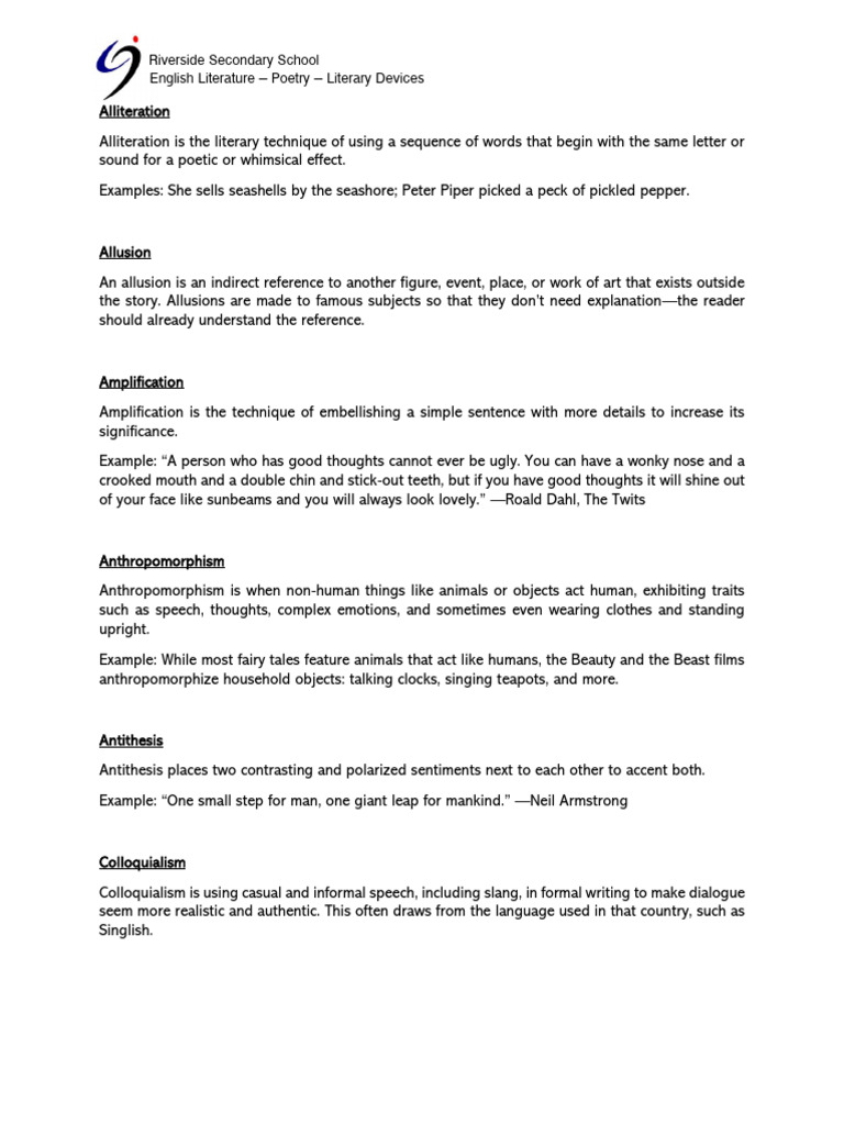 Basic List of Literary Devices | PDF | Metaphor | Anthropomorphism