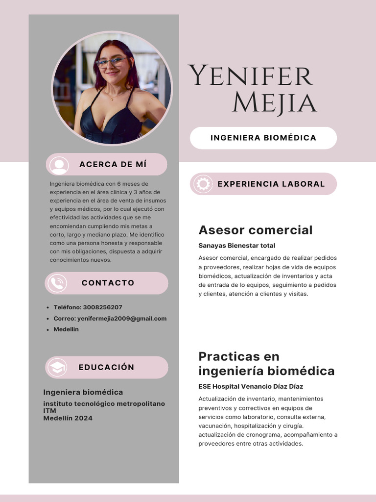 Curriculum Vitae de Mujer Profesional Con Foto Femenino Rosa | PDF | Ciencia y matemática