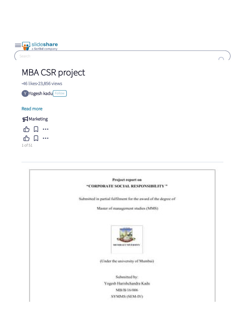 Yogeshkadu3mba CSR Project | PDF | Corporate Social Responsibility ...
