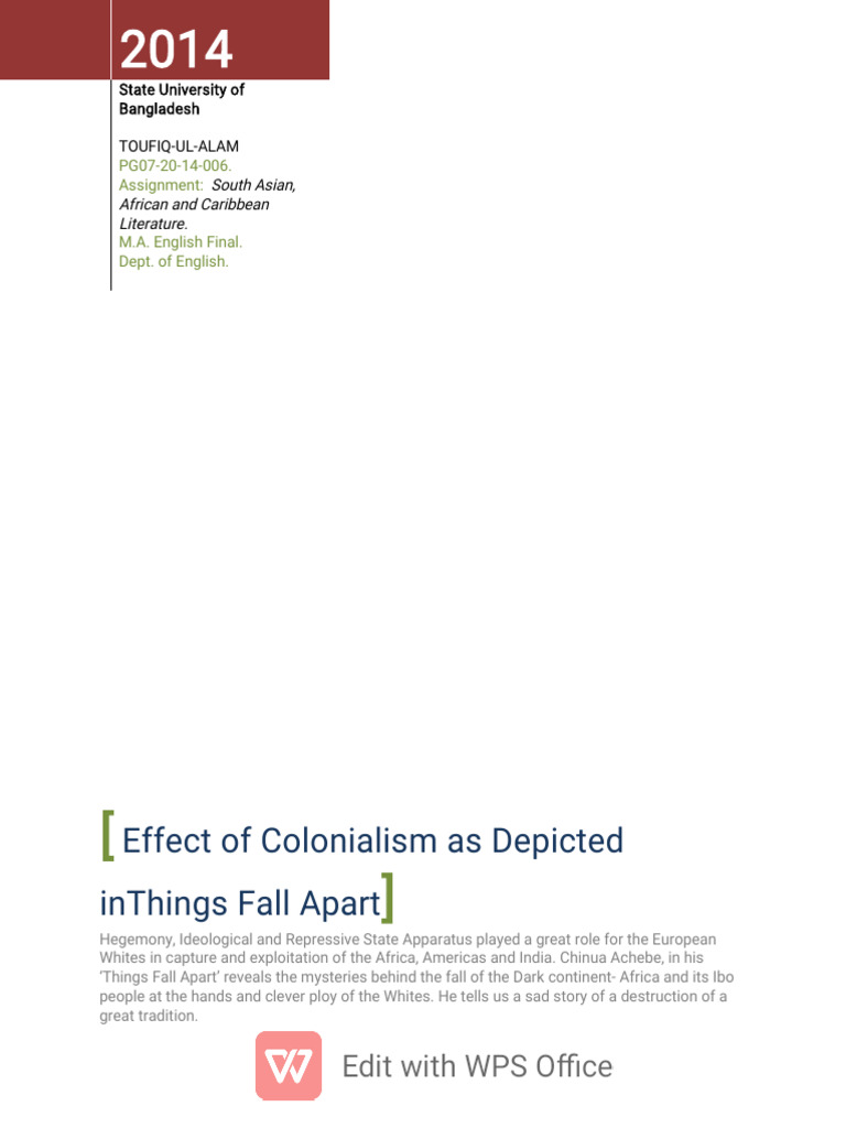 Effect of Colonialism As Depicted in Ach | PDF | Colonialism
