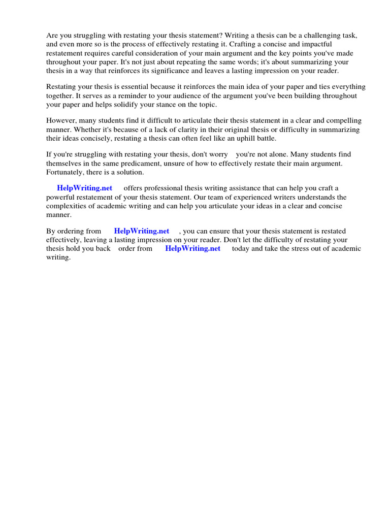 How To Restate My Thesis Statement | PDF | Essays | Thesis