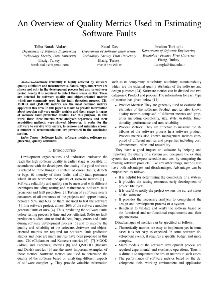 An Overview of Quality Metrics Used in Estimating | PDF | Class (Computer Programming ...