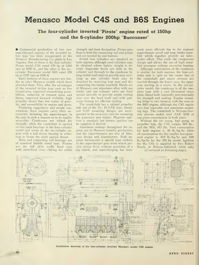 Menasco - Art Aero Digest 1936 | PDF | Horsepower | Engines