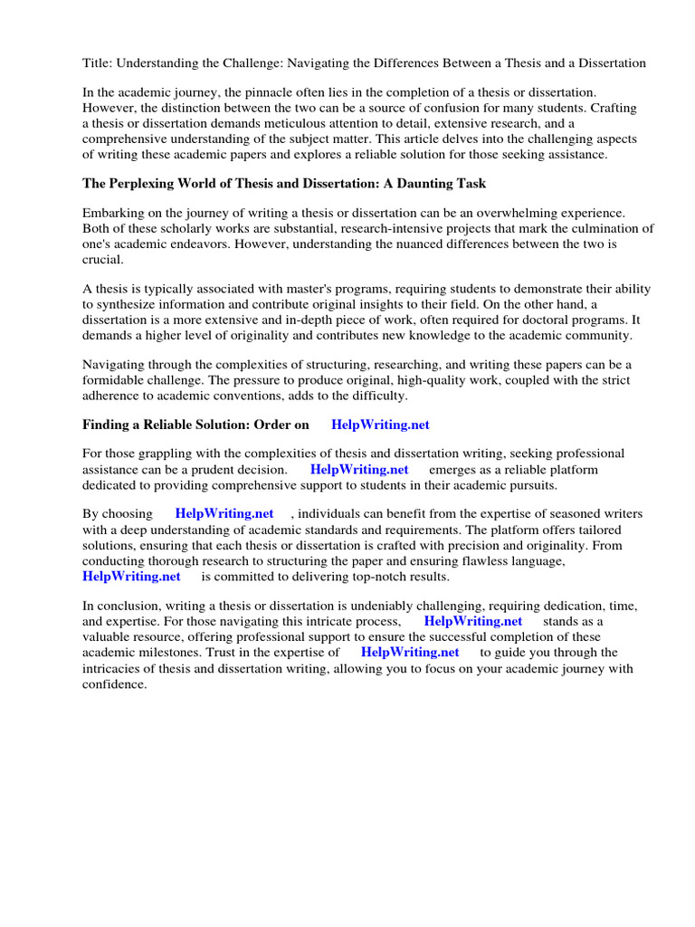 Thesis vs. Dissertation Explained | PDF | Thesis | Doctor Of Philosophy