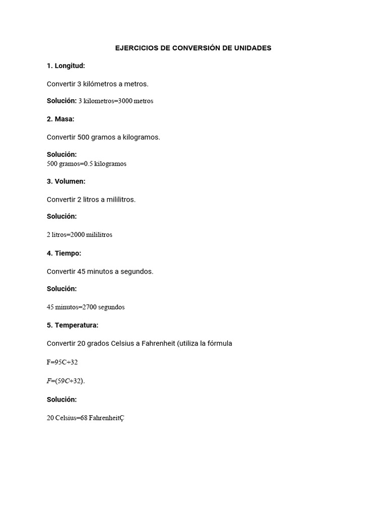 Ejercicios de Conversion de Unidades | PDF | Pascal (Unidad) | Litro