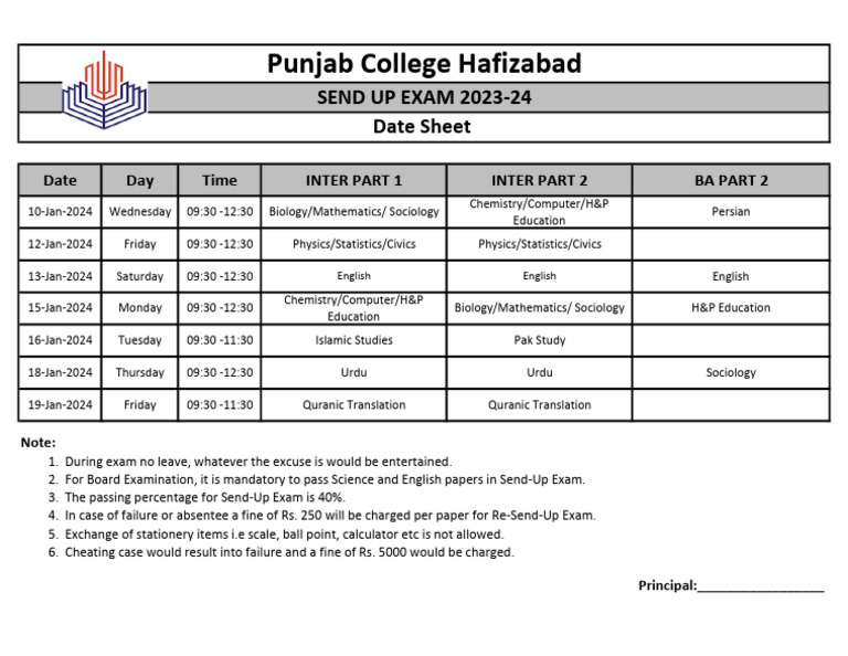 final date sheet | PDF