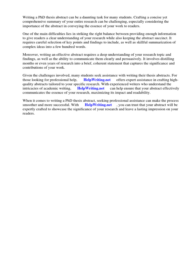Writing A PHD Thesis Abstract | PDF | Thesis | Abstract (Summary)