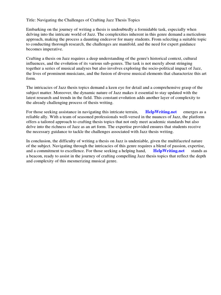 Jazz Thesis Topics | PDF