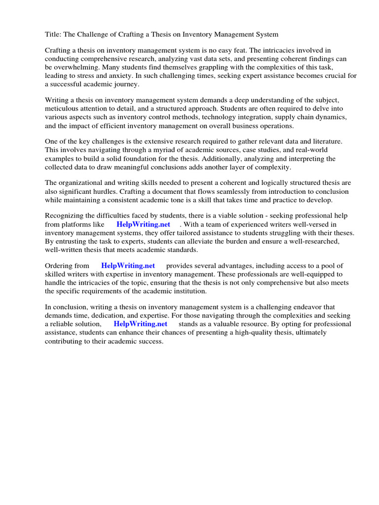 Thesis On Inventory Management System | PDF