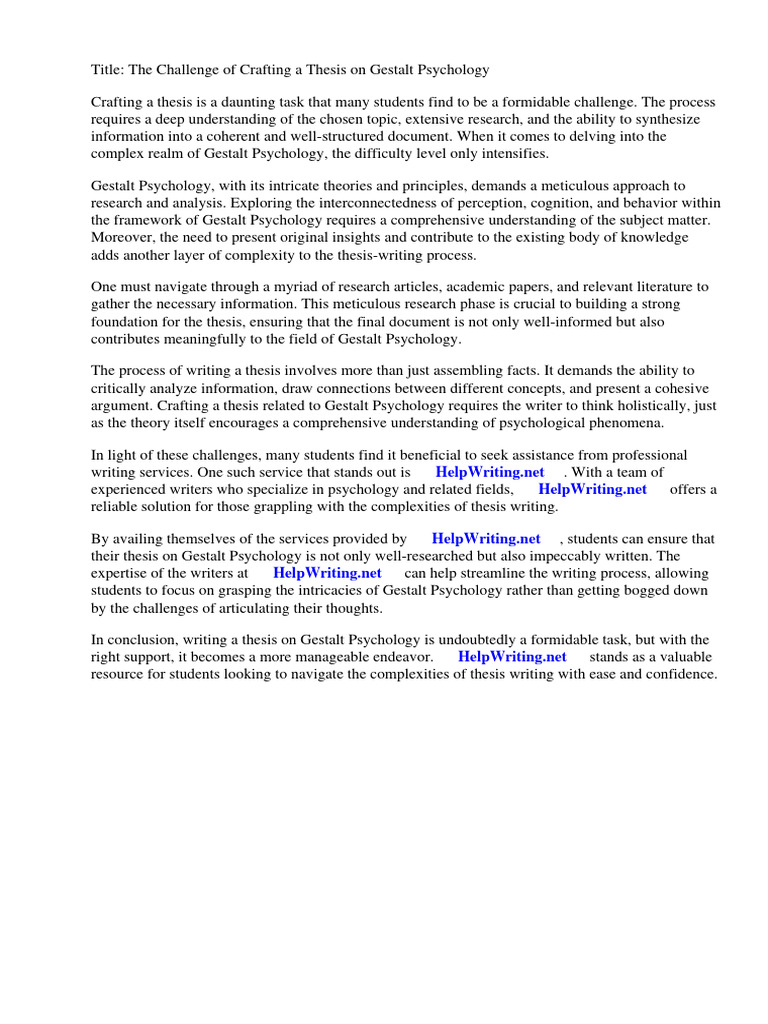 Sample Thesis Related To Gestalt Psychology | PDF | Psychology | Psychotherapy