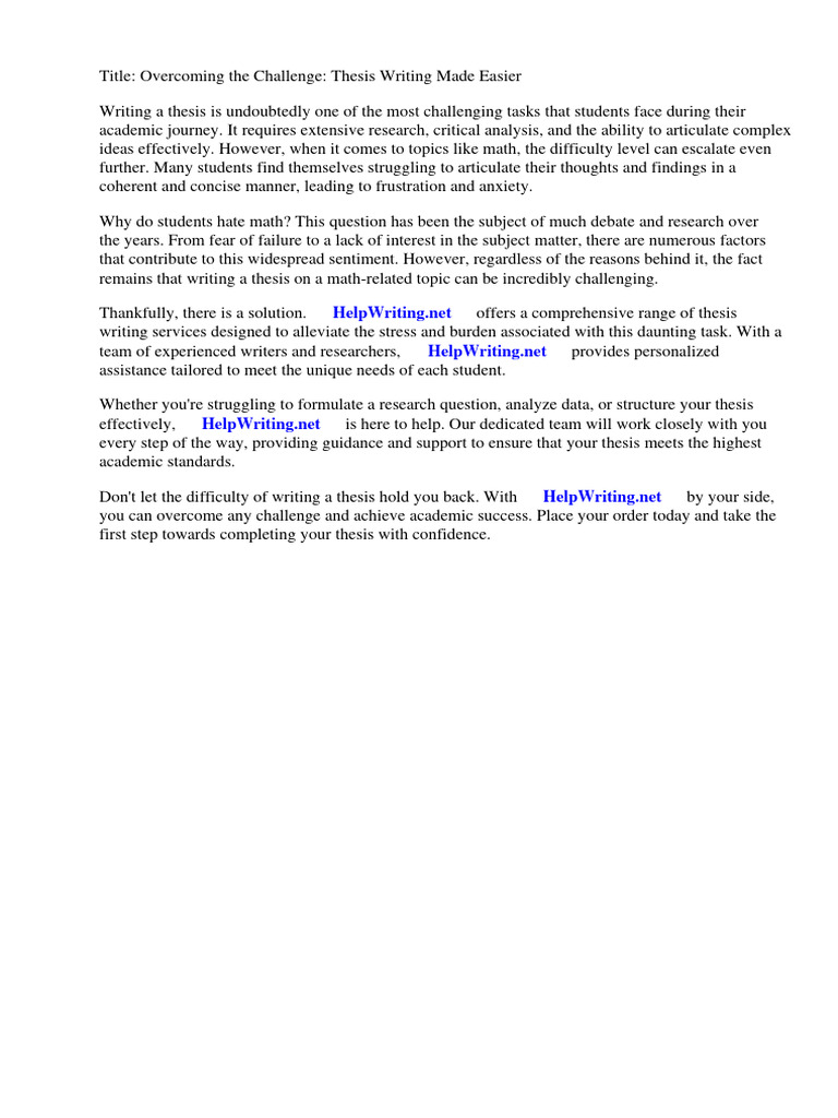 Thesis Why Students Hate Math | PDF | Teaching Mathematics | Teachers Thesis Why Students Hate Math | PDF | Teaching Mathematics | Teachers