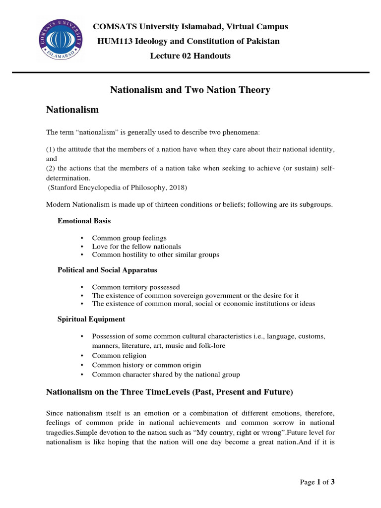 HUM113 Handouts Lecture02 | PDF | Two Nation Theory | Muhammad Ali Jinnah