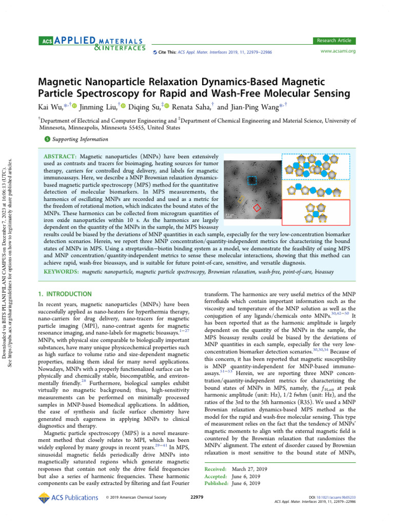 Wu Et Al 2019 Magnetic Nanoparticle Relaxation Dynamics Based Magnetic Particle Spectroscopy For ...