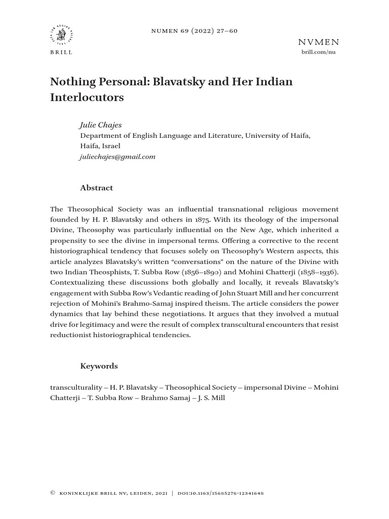 Chajes Nothing Personal Blavatsky and Her Indian Interlocutors | PDF ...