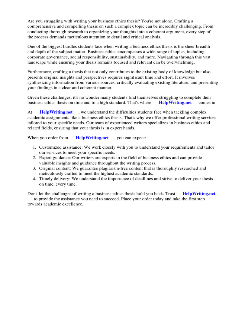 Business Ethics Thesis PDF | PDF | Business Ethics | Experiment