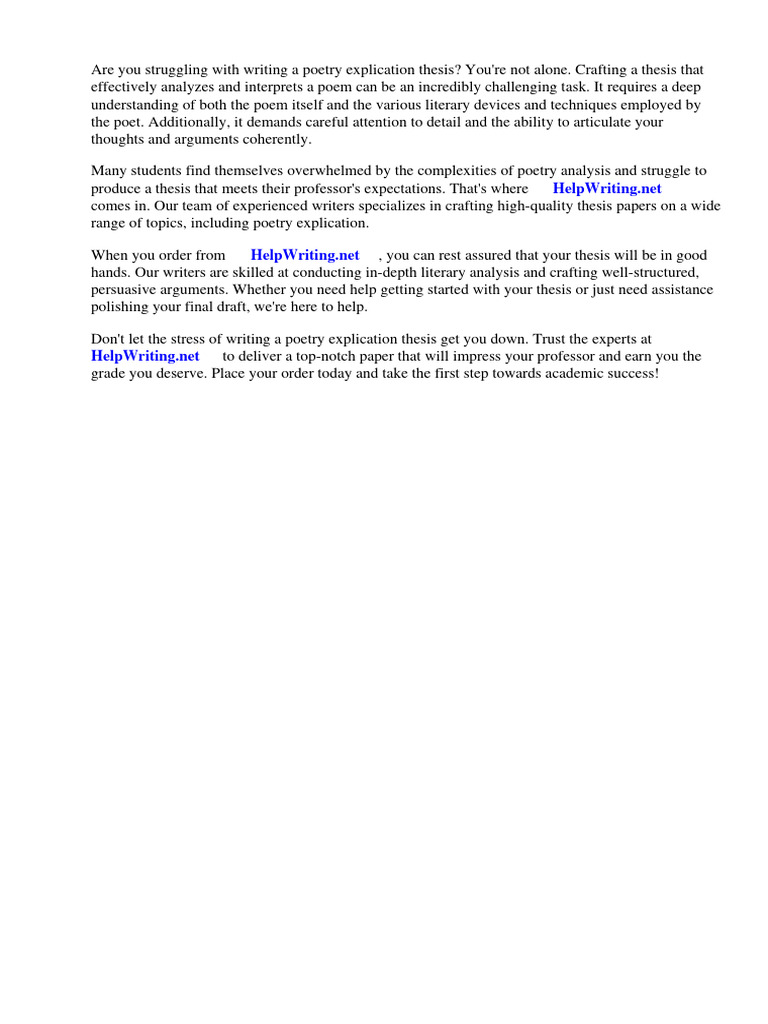 Poetry Explication Thesis Example | PDF