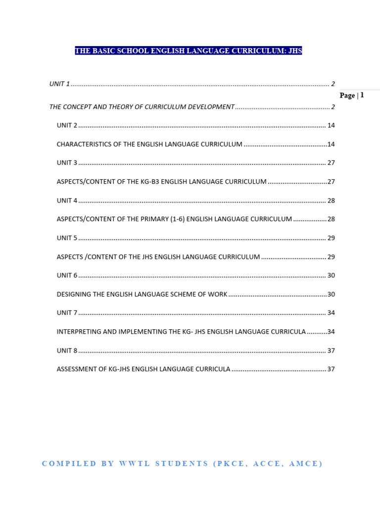 The Basic School English Language Curriculum Jhs | PDF | Curriculum ...