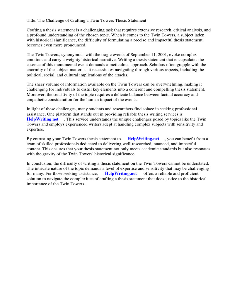 Twin Towers Thesis Statement | Download Free PDF | September 11 Attacks ...