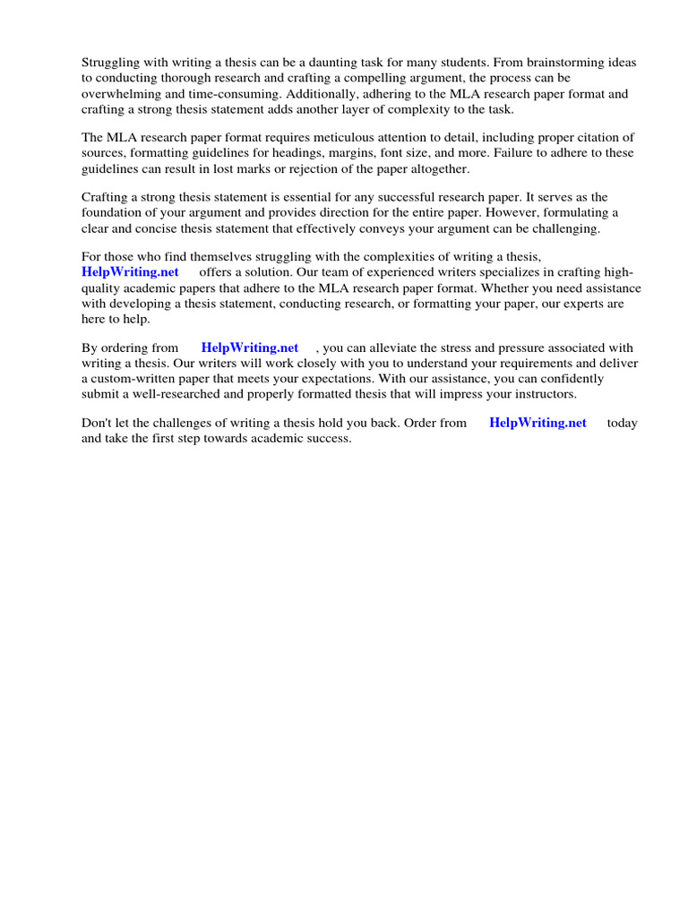 Mla Research Paper Format Thesis Statement | PDF | Citation | Paragraph