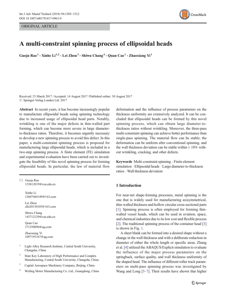 A Multi-Constraint Spinning Process of Ellipsoidal Heads | PDF