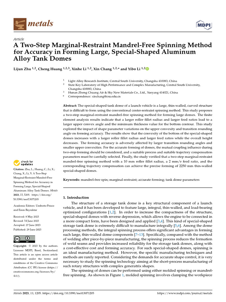A Two-Step Marginal-Restraint Mandrel-Free Spinning Method | PDF ...