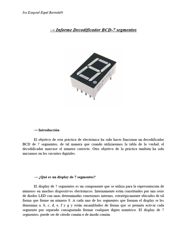 Informe Decodificador BCD-7 Segmentos | PDF | Electrónica | Ciencias fisicas