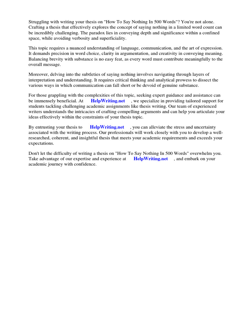 How To Say Nothing in 500 Words Thesis Statement | Download Free PDF ...