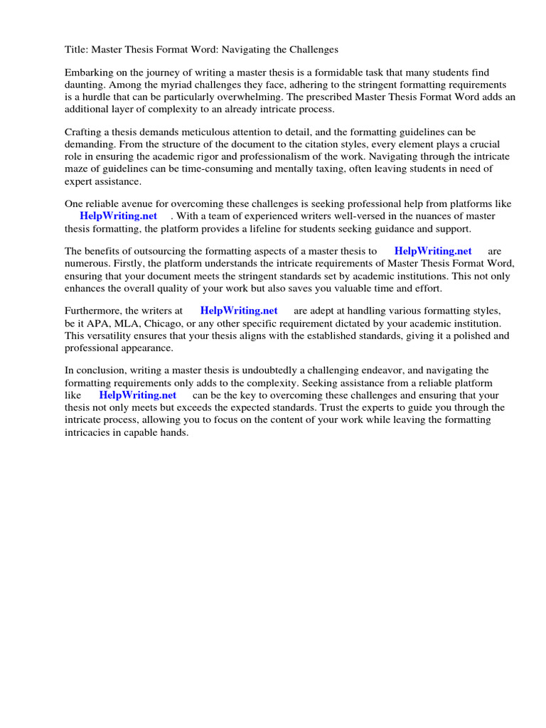 Master Thesis Format Word | PDF | Thesis | Supply Chain