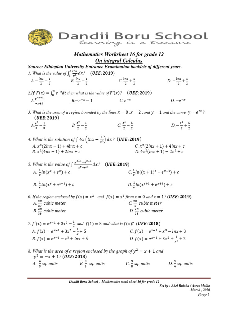 Grade 12 Math WS 16 | PDF