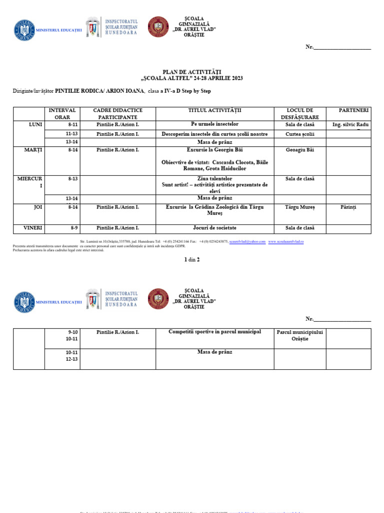 Plan Activ Saptamana Altfel | PDF