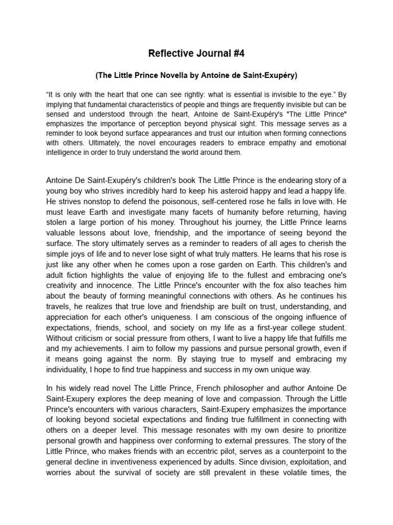 Reflective Journal #4 | PDF | The Little Prince | Creativity