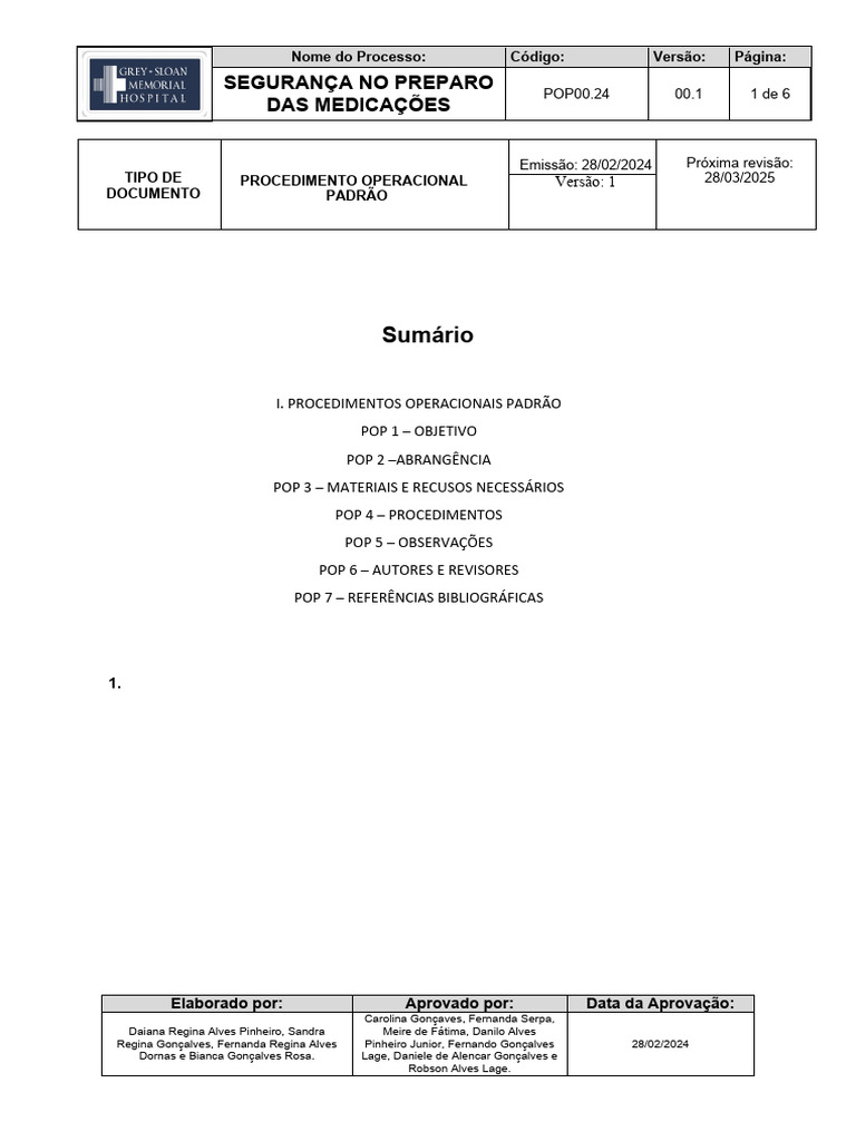 Modelo de POP Preenchido - Flluxograma | PDF | Receita médica | Enfermagem
