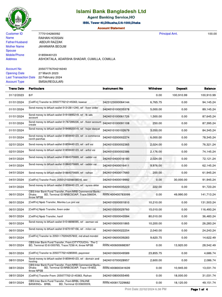 Bank Statement | PDF | Private Sector | Financial Services