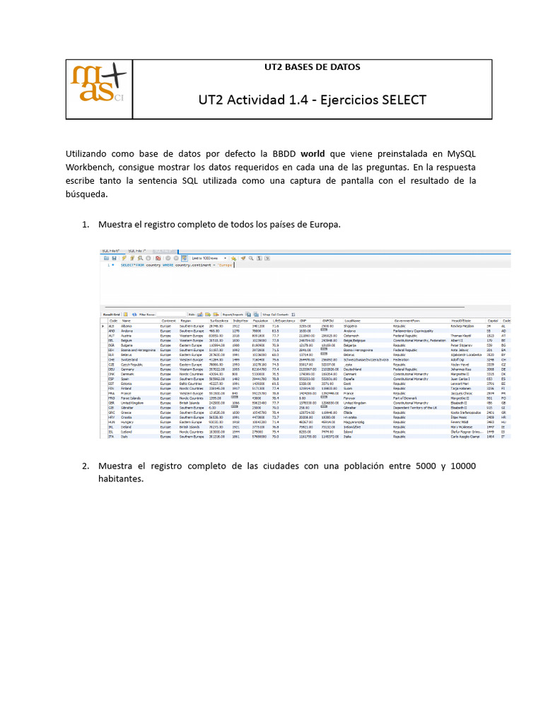 UT2 Actividad 1.4 - Ejercicios SELECT - IkerCaballero y Mikel Sesma | PDF