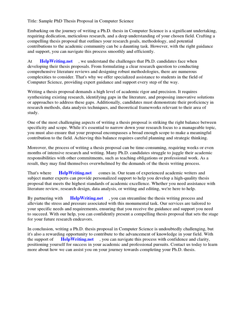 Sample Phd Thesis Proposal Computer Science | PDF | Thesis | Doctor Of ...