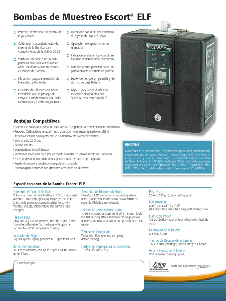 Ficha Tecnica. Bombas de Muestreo Escort ELF | PDF