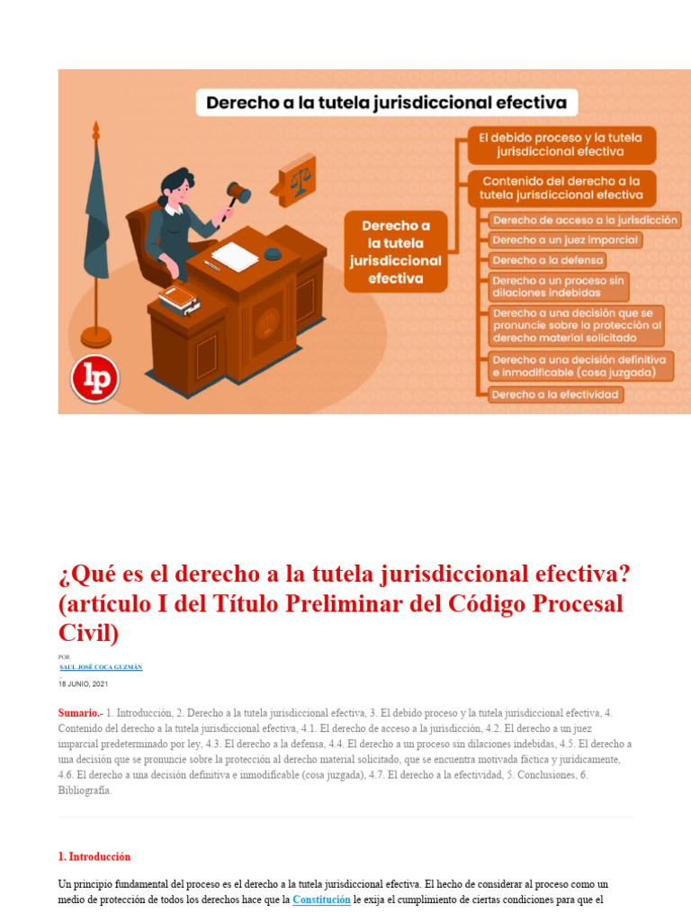 Derecho A La Tutela Jurisdiccional Efectiva (Artículo I Del Título Preliminar Del Código ...
