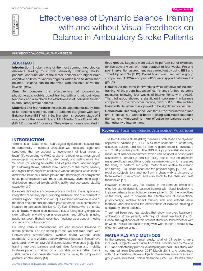 Effectiveness of Dynamic Balance Training With and | PDF