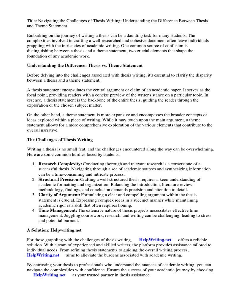 Difference Between Thesis and Theme Statement | PDF | Thesis | Essays
