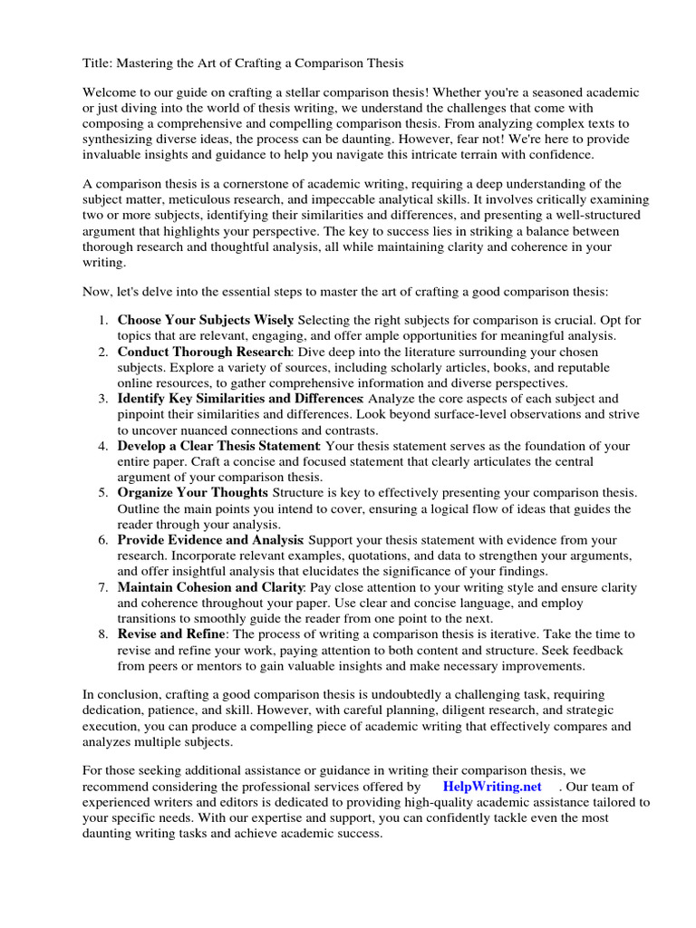 How To Write A Good Comparison Thesis | PDF | Essays | Thesis