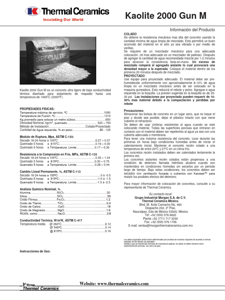 Kaolite 2000 Gun M - Data Sheet Spanish-2017 | PDF | Technology ...