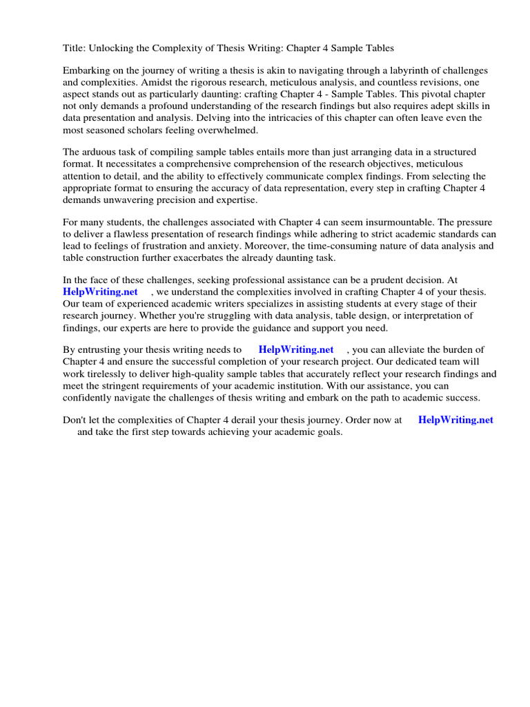 Thesis Chapter 4 Sample Table | PDF | Thesis | Science