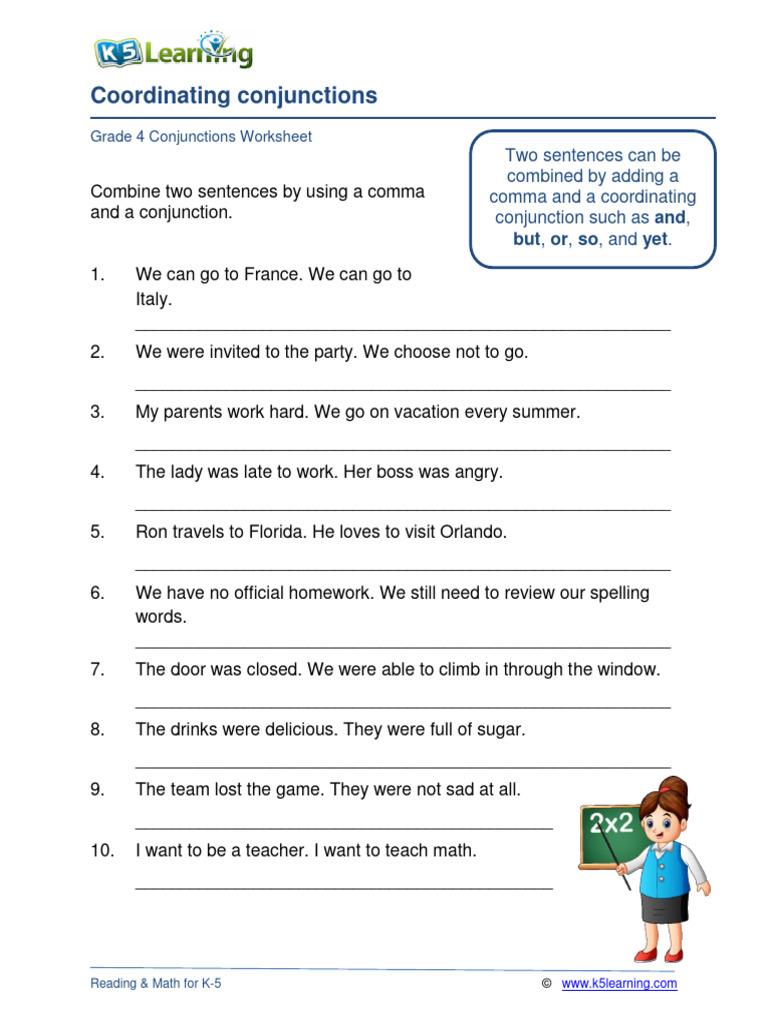 Grade 4 Coordinating Conjunctions B | PDF | Language Mechanics | Syntax